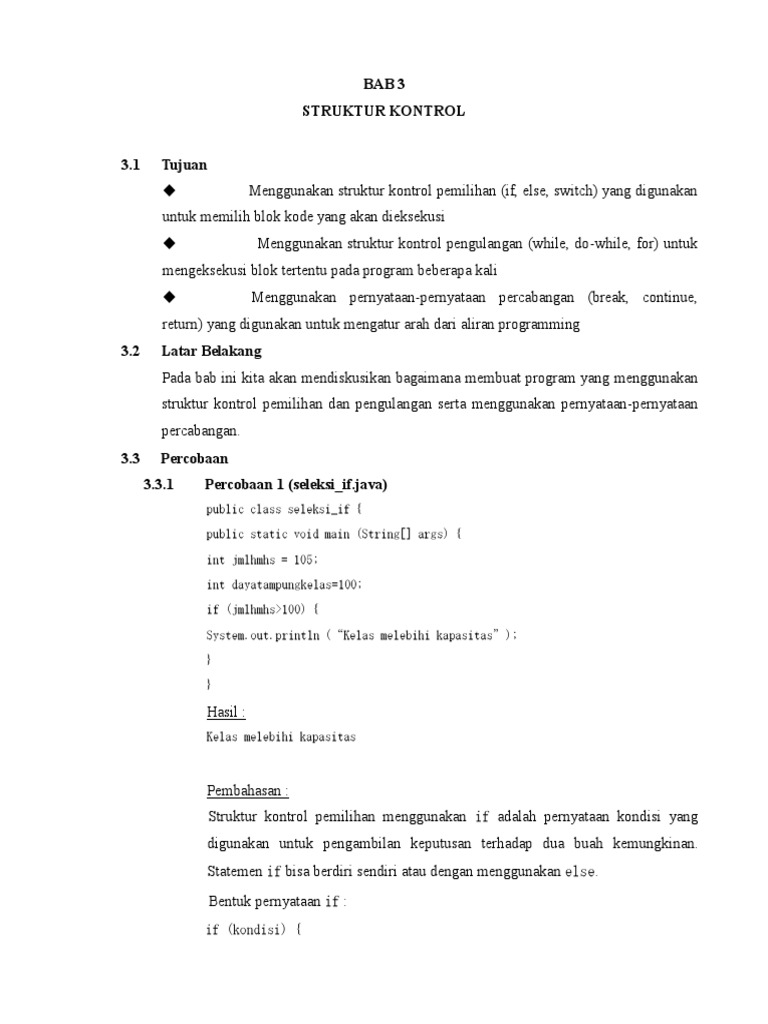 Modul PRAKTIKUM JAVA - STRUKTUR KONTROL | PDF | Komputer