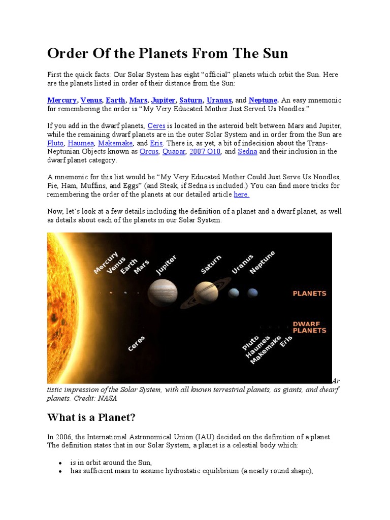 An In-Depth Look at the Order and Classification of Planets and Dwarf ...