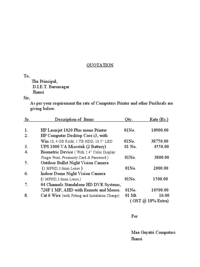 QUOTATION DIET Computers | PDF | Printer (Computing) | Office Equipment
