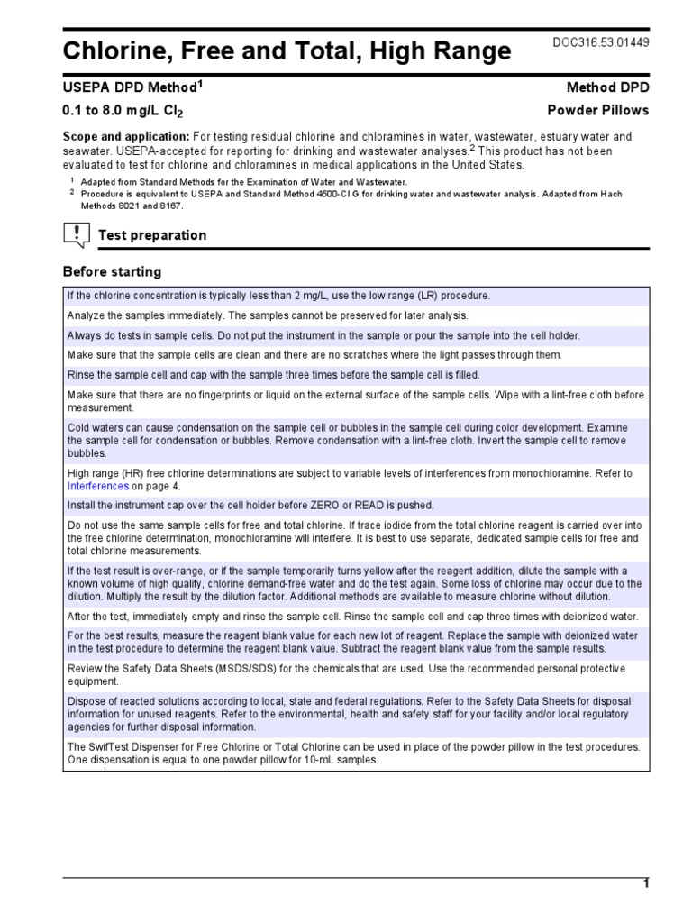 Free Chlorine Test Method | PDF | Chlorine | Atoms