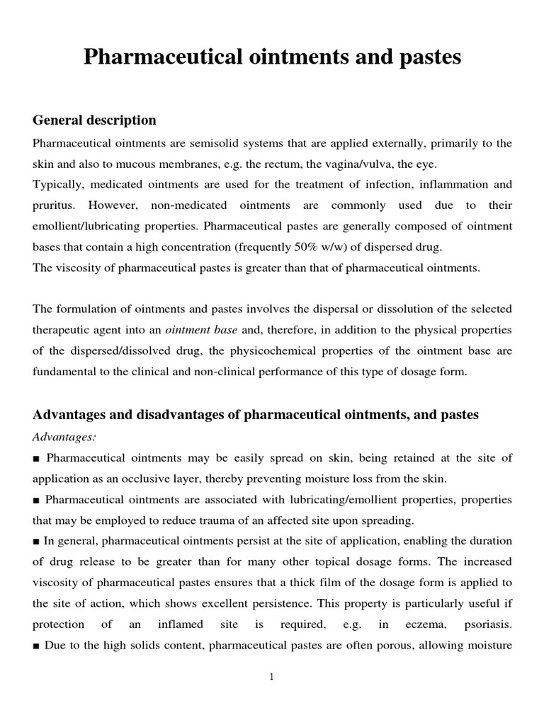 Pharmaceutical Ointments and Pastes: General Description | PDF ...