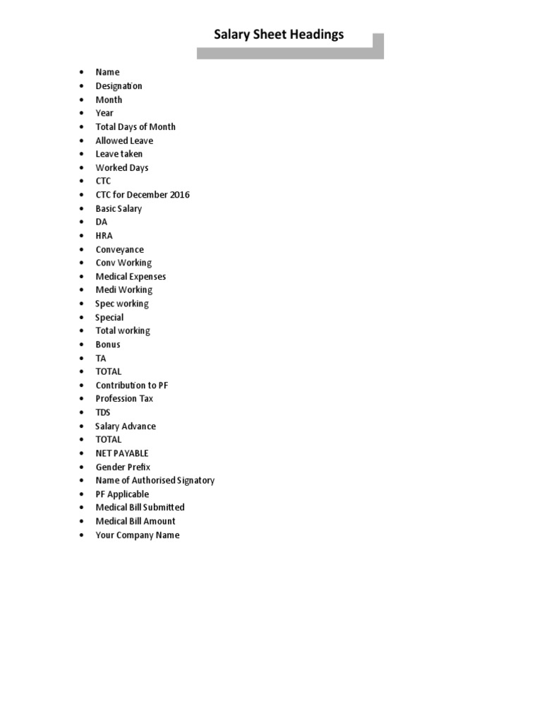 Salary Sheet Template Overview | PDF
