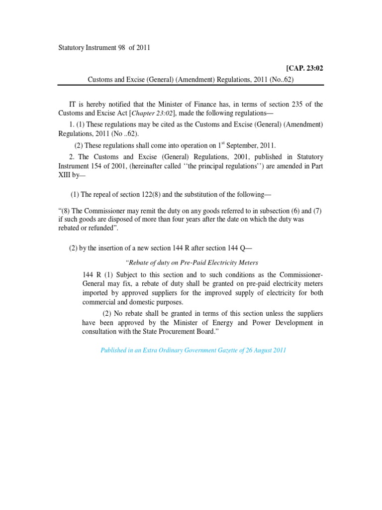 Statutory Instrument 98 of 2011 No 62 | PDF