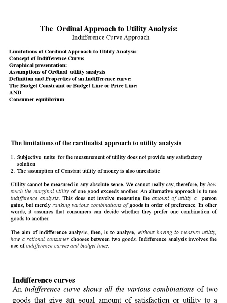 The Ordinal Approach To Utility Analysis | PDF | Utility | Economics