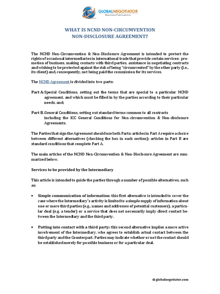 What Is NCND Non-Circumvention Non-Disclosure Agreement? | PDF | Non ...