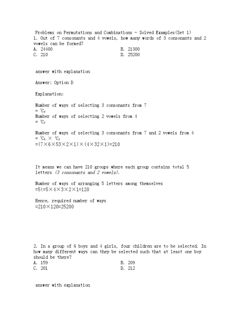 Problems On Permutations and Combinations | PDF | Consonant | Permutation