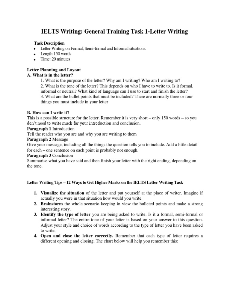 IELTS General Training Task 1 Guide | PDF | International English ...