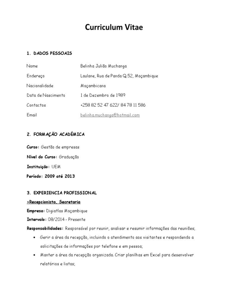 Modelo de Curriculum Vitae Pronto 2 | PDF