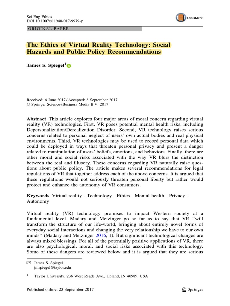 VR Ethics: Social Hazards & Policies | PDF | Virtual Reality | Privacy