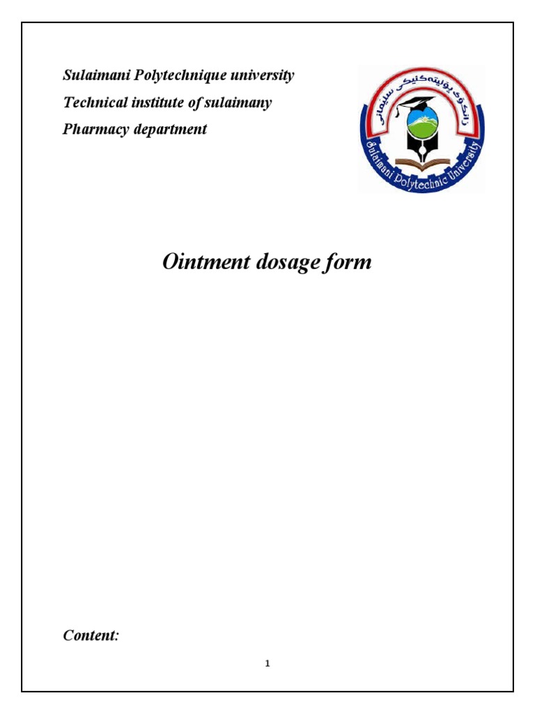 Ointment Dosage Form: Sulaimani Polytechnique University Technical ...