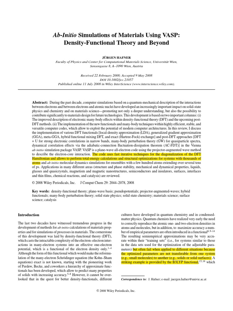 Ab-Initio Simulations of Materials Using VASP PDF | PDF | Density Functional Theory ...