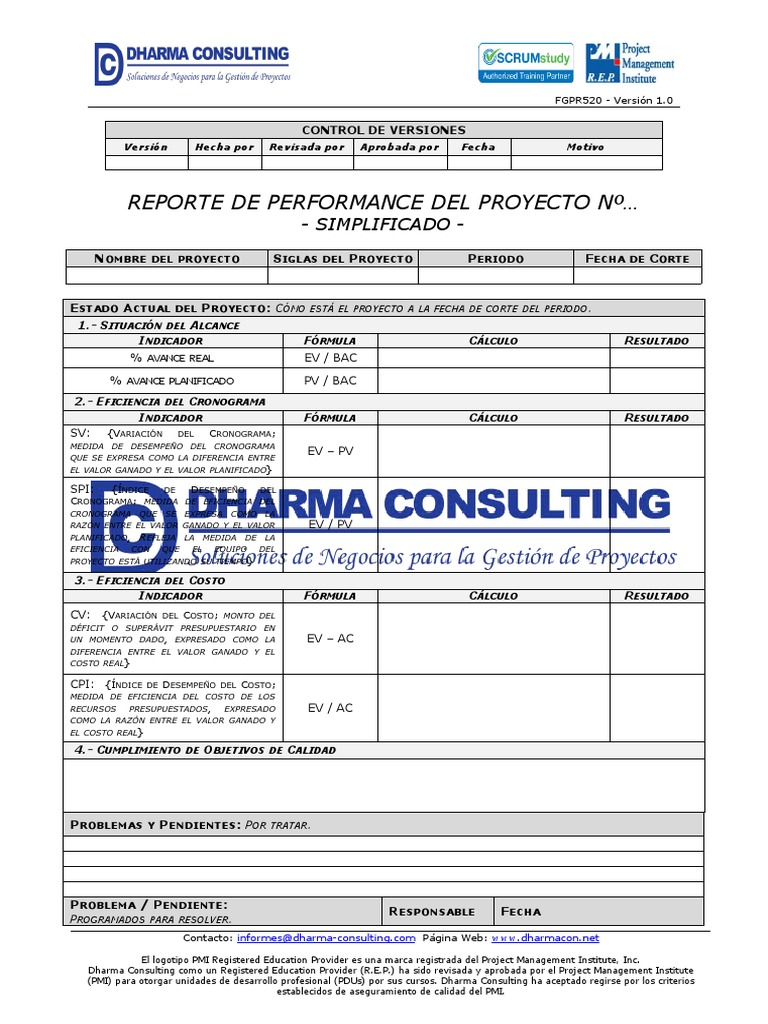 FGPR - 520 - 06 - Reporte de Performance Del Proyecto - Simplificado ...