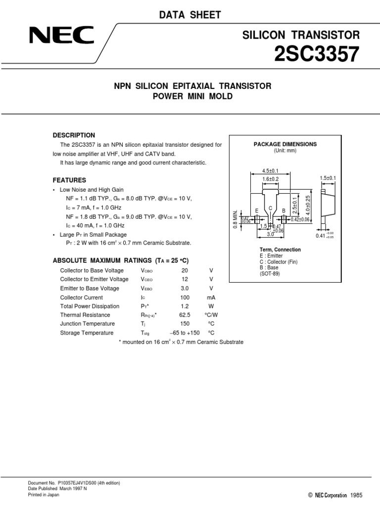 Silicon Transistor: Data Sheet | PDF | Bipolar Junction Transistor ...