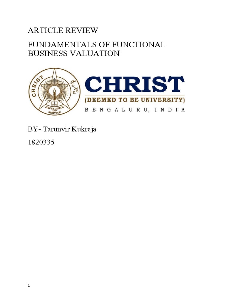 Article Review Fundamentals of Functional Business Valuation | PDF ...