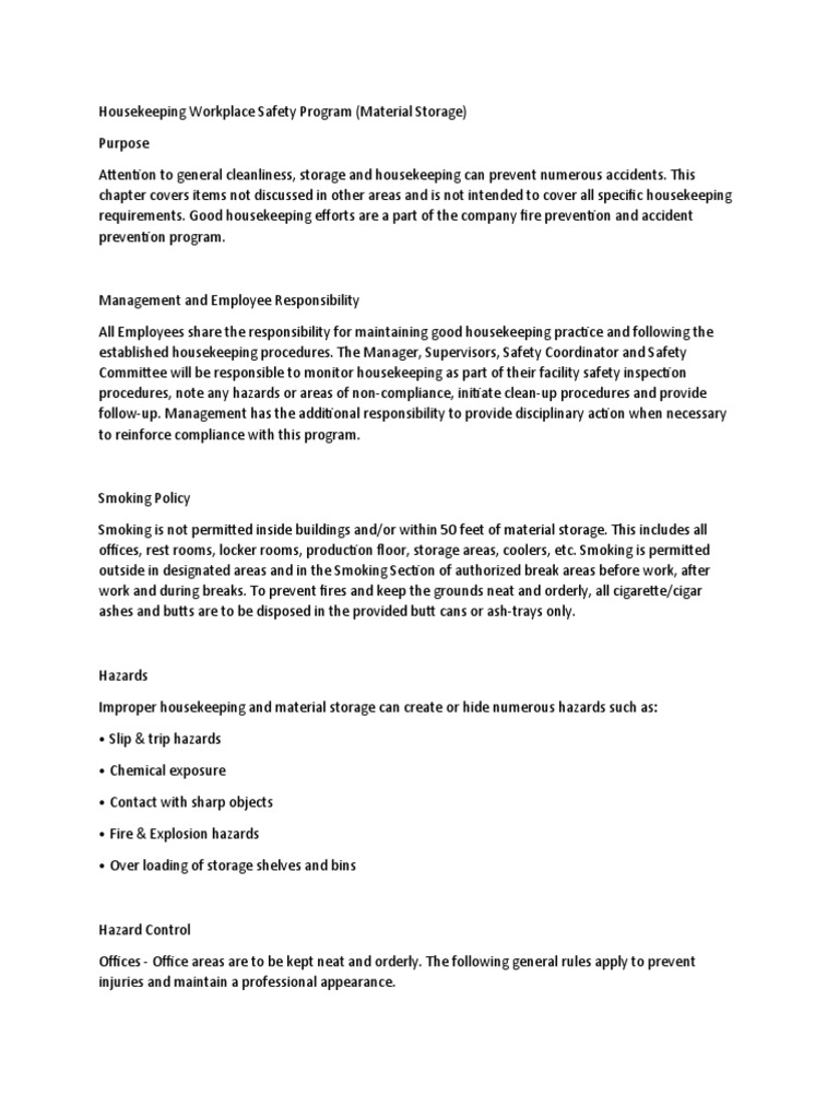 Workplace Safety: Housekeeping Guidelines | PDF | Housekeeping ...