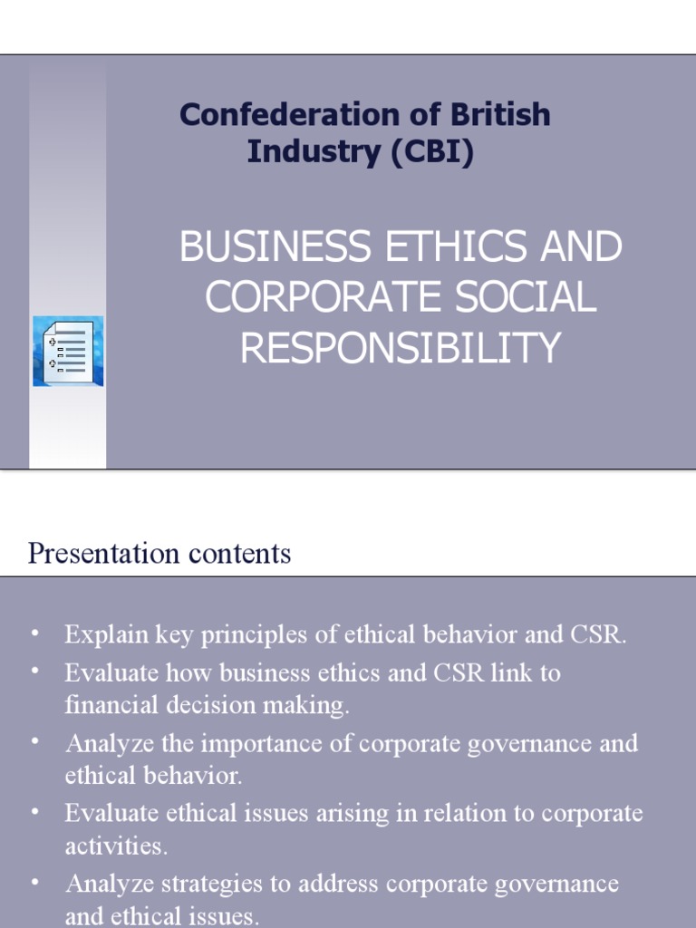 Business Ethics and Corporate Social Responsibility: Confederation of ...