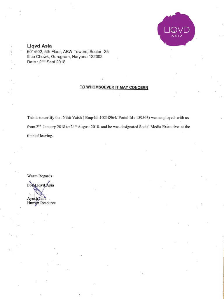 Releiving Letter-LA | PDF