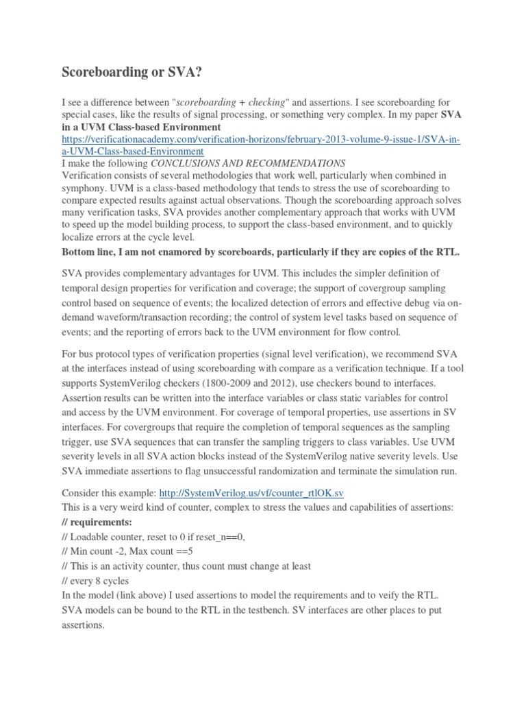 Scoreboarding or SVA?: in A UVM Class-Based Environment | Download Free PDF | Formal ...