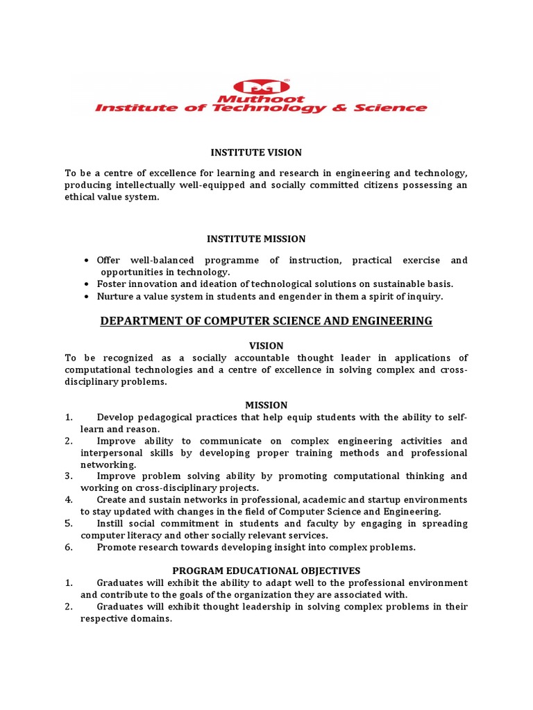 Vision, Mission, Peo, Pso, Po | PDF | Engineering | Design