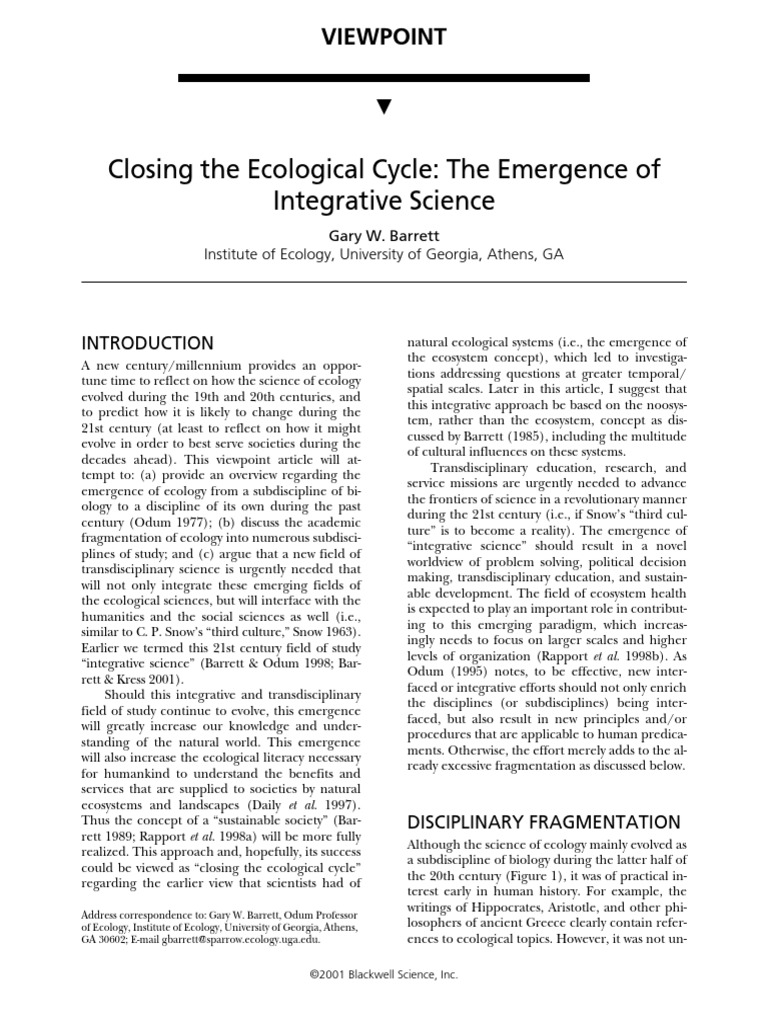 (Barrett, 2001) Closing The Ecological Cycle, The Emergence of ...
