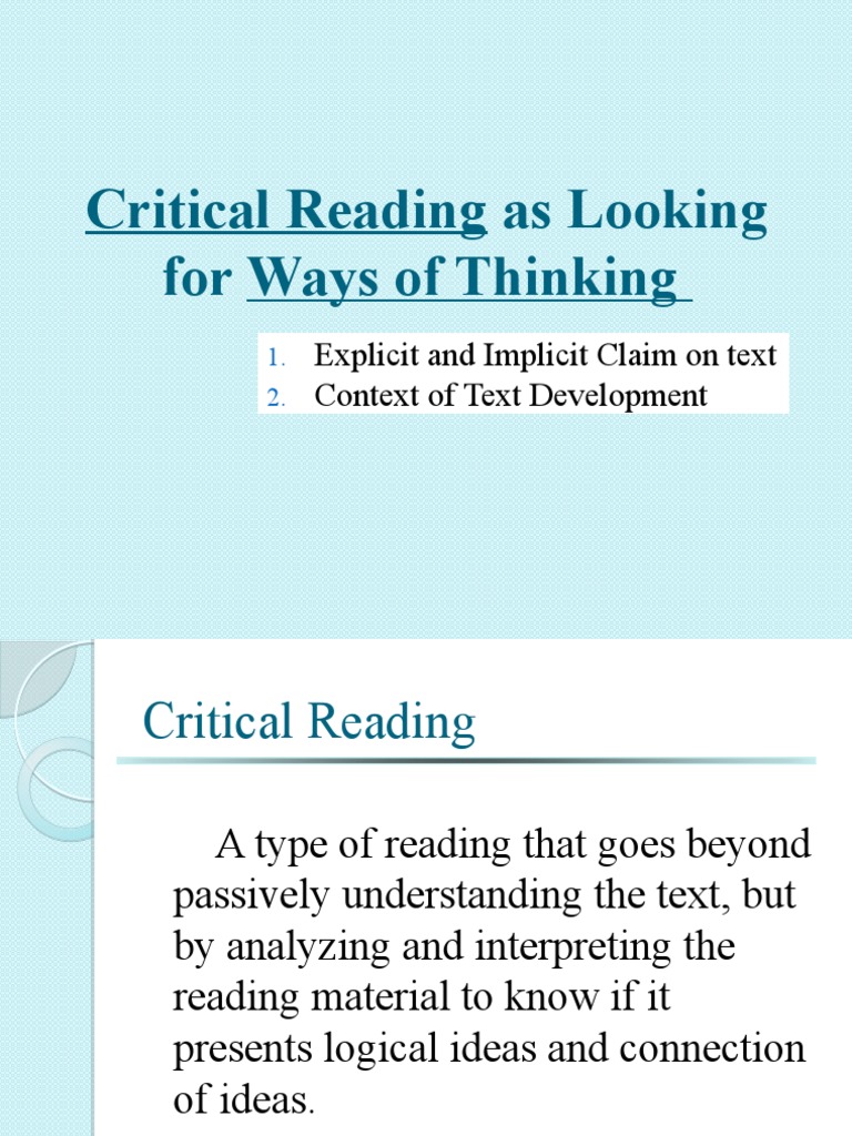 05 Critical Reading As Looking For Ways of Thinking | PDF | Critical ...