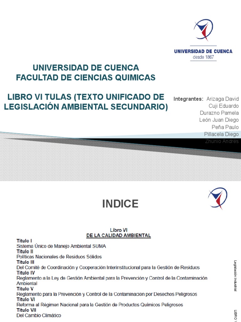 TULAS Presentación | PDF | Evaluación de impacto ambiental | Contaminación