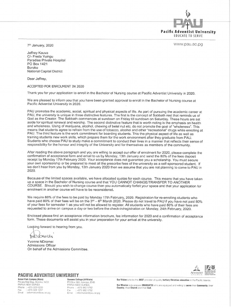 PAU Acceptance Letter | PDF