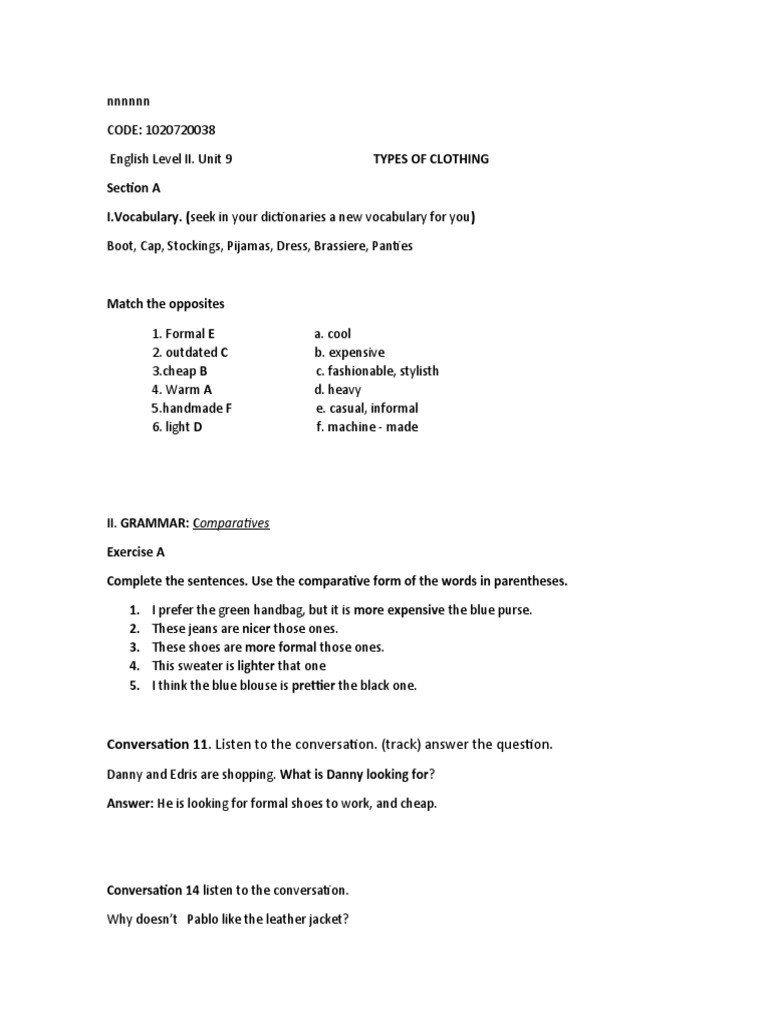 English Level II. Unit 9 SOLUCION | Download Free PDF | Clothing | Fashion