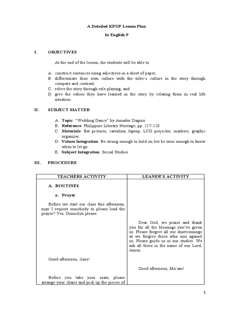 A Detailed KPUP Lesson Plan POT | PDF | Adjective | Part Of Speech