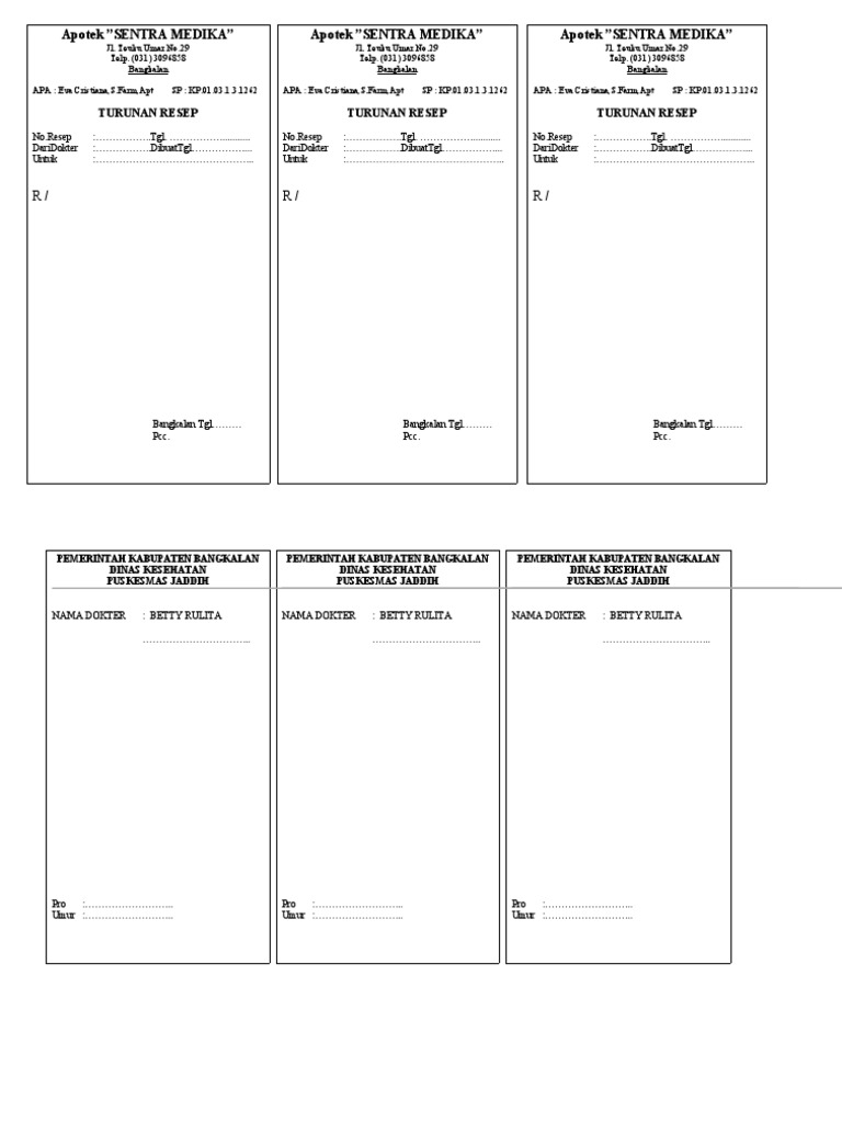 Contoh Blanko Resep Apotek Sentra Medika | PDF | Memasak, Makanan, & Anggur