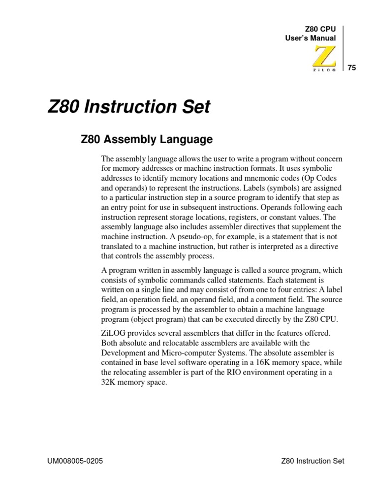 Exploring the Z80 CPU: An In-Depth Look at the Instruction Set, Assembly Language, Status Flags ...