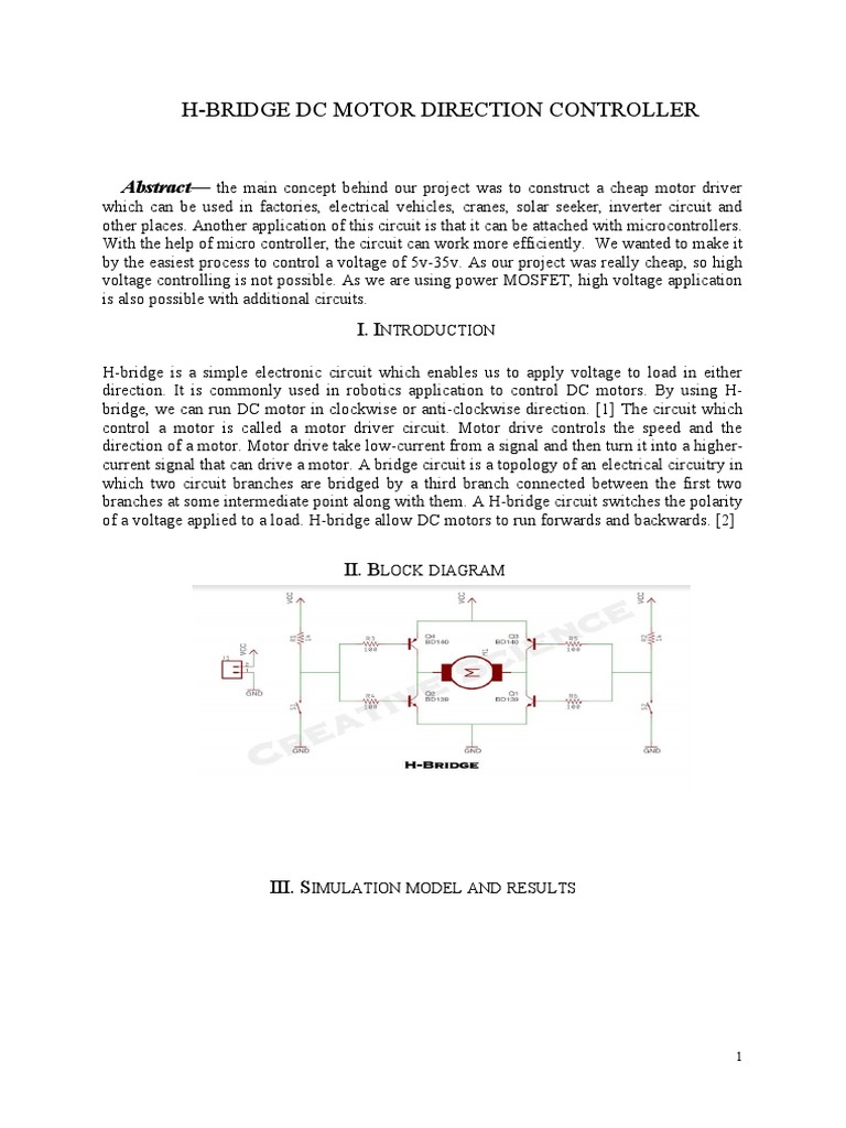 H-Bridge DC Motor Direction Controller | PDF | Bipolar Junction Transistor | Switch