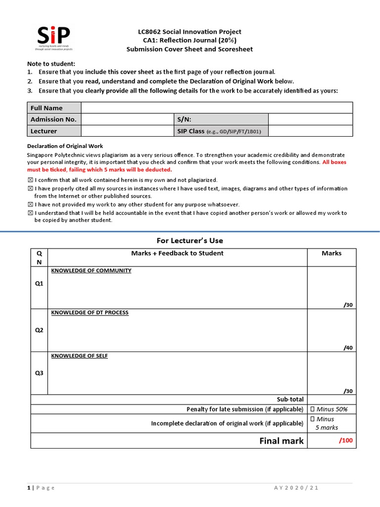 LC8062 Social Innovation Project (SIP) CA1: Reflection Journal | PDF | Atmosphere Of Earth ...