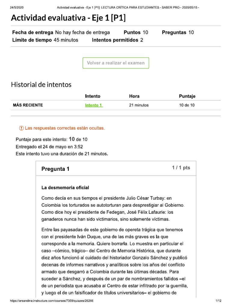 Evaluacion Lectura Critica EJE1 | PDF