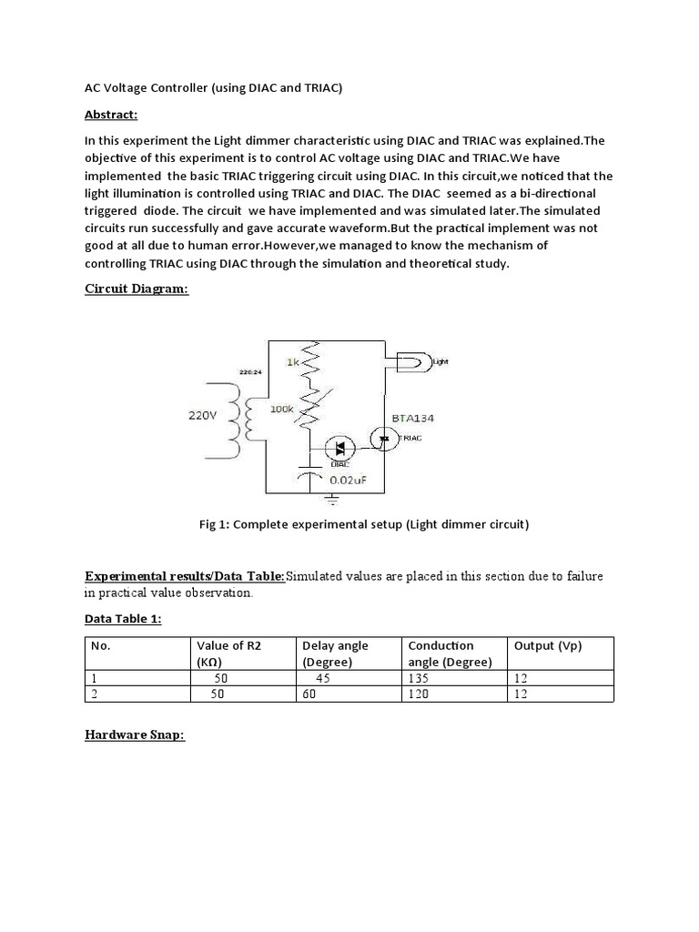 AC Voltage Controller (Using DIAC and TRIAC) | PDF | Electronic ...