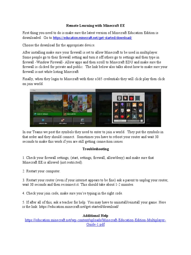 Remote Learning With Minecraft EE: Guide-1 PDF | PDF | Minecraft ...