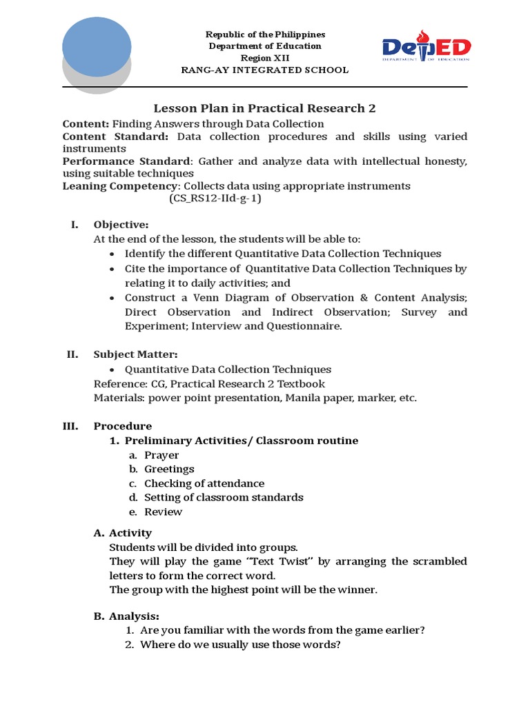 Lesson Plan For COT | PDF | Observation | Data