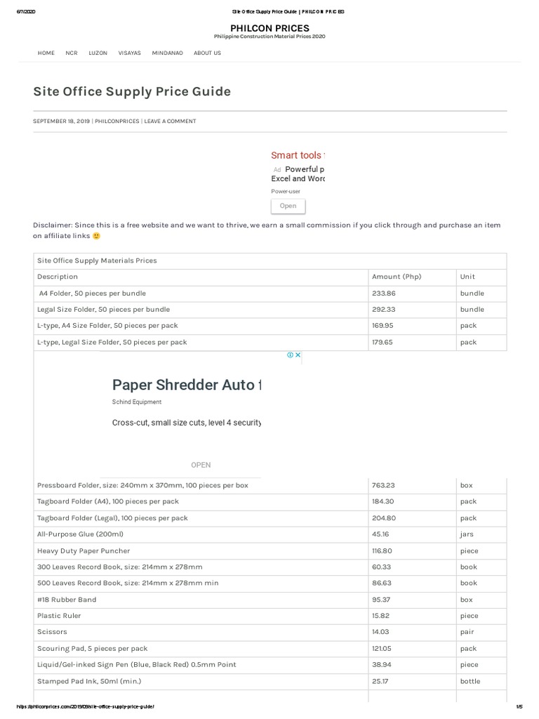 Site Office Supply Price Guide - PHILCON PRICES | PDF | Stationery ...