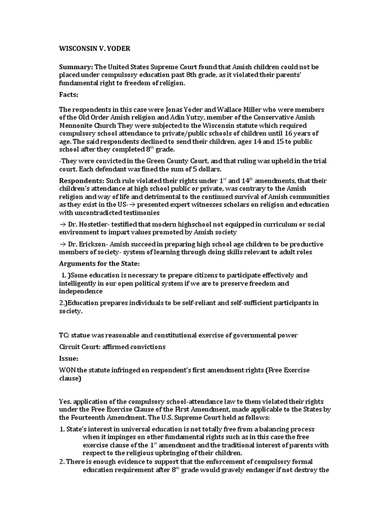 4 Wisconsin v. Yoder | PDF | First Amendment To The United States ...
