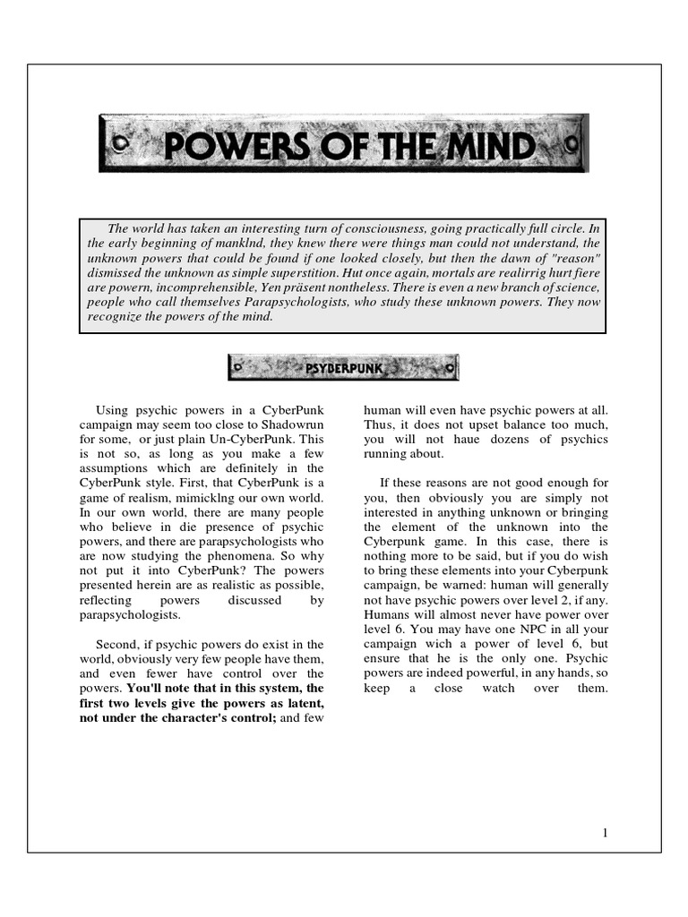 Cyberpunk 2020 - Psychic Powers | PDF | Parapsychology | Astral Projection