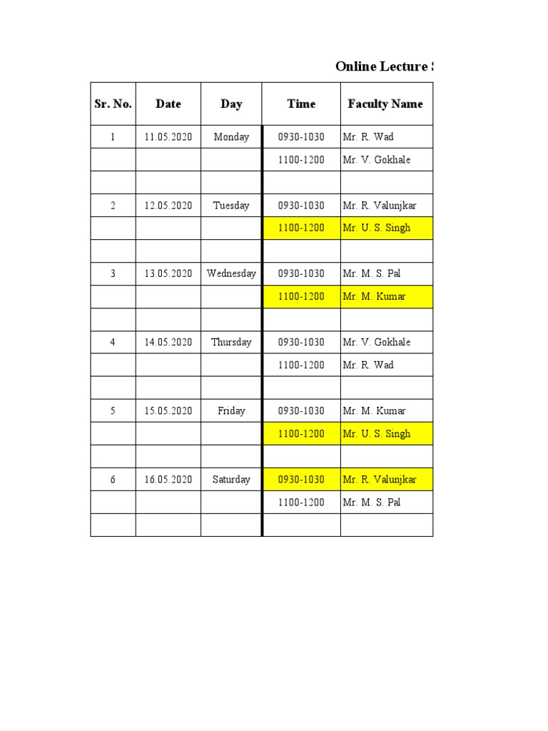 Online Lecture Timetable | PDF