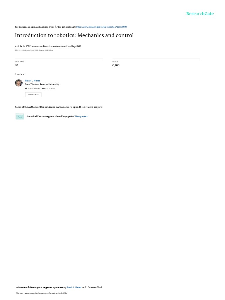 Introduction To Robotics: Mechanics and Control | PDF | Robotics | Robot