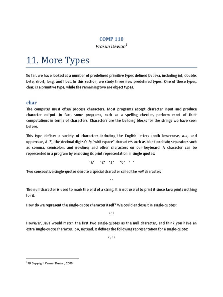 More Types: COMP 110 | PDF | Integer (Computer Science) | Numbers