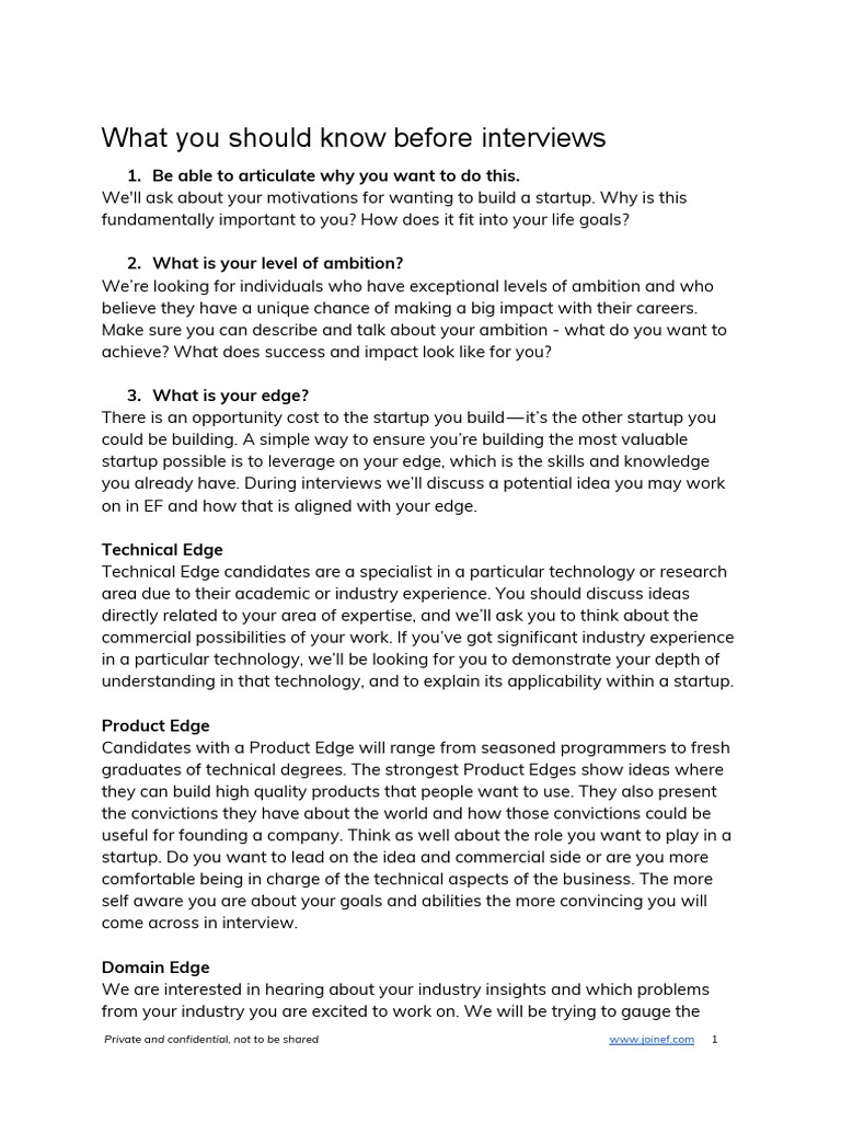 What You Need to Know for Startup Interviews | PDF