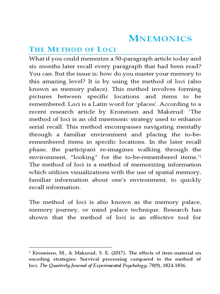 Mnemonics Method of Loci | PDF | Academic Discipline Interactions | Psychology