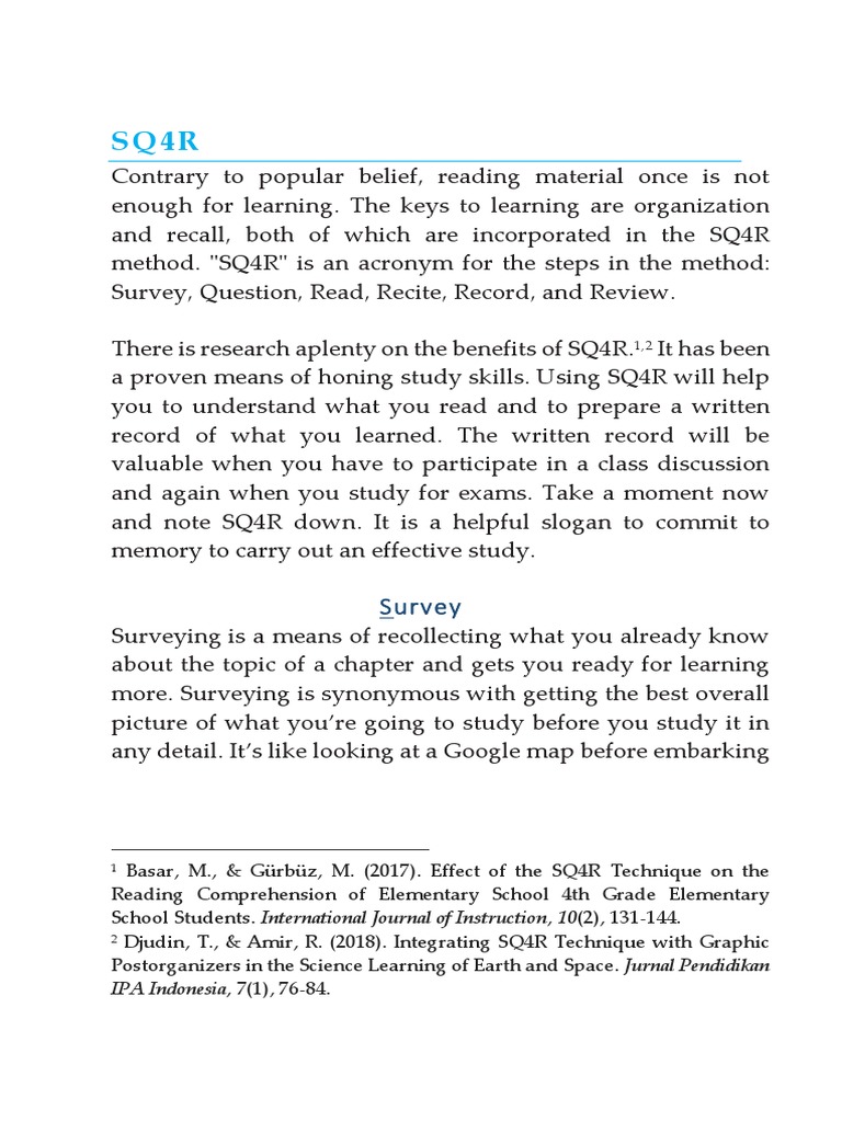 SQ4R | PDF | Study Skills | Question