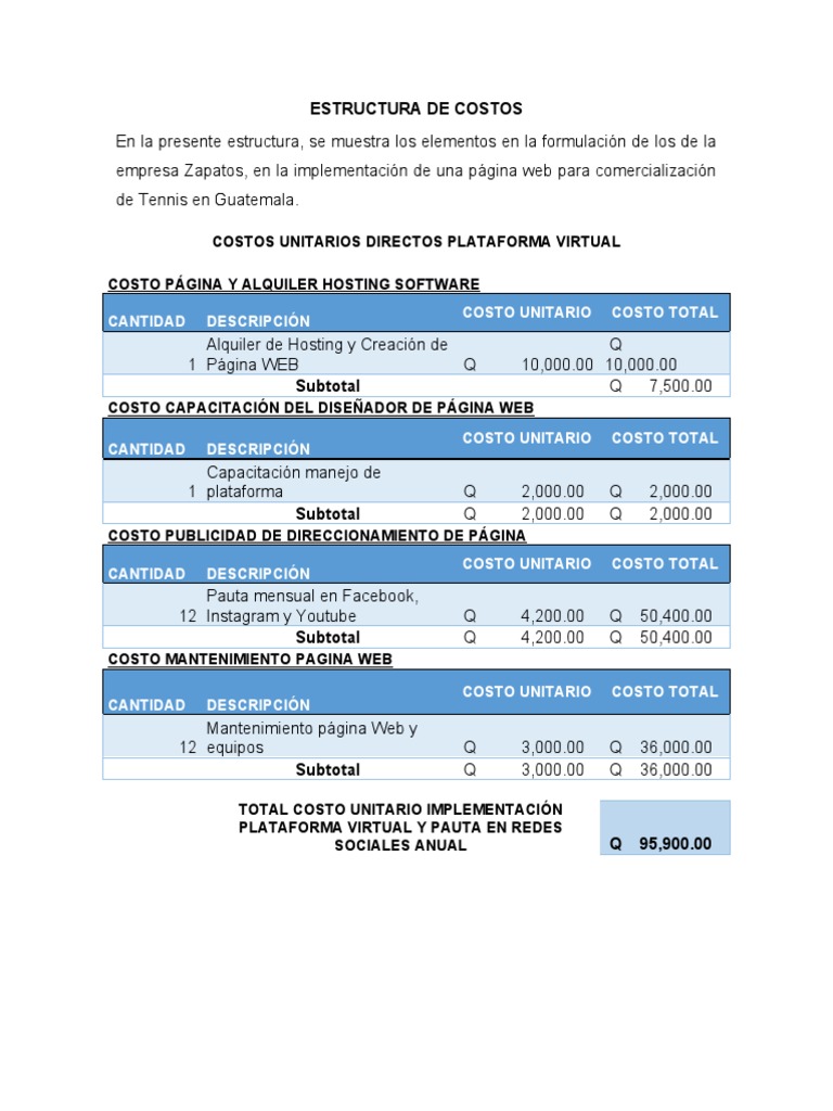 Estructura de Costos | Descargar gratis PDF | Servicios en línea | Tecnología digital