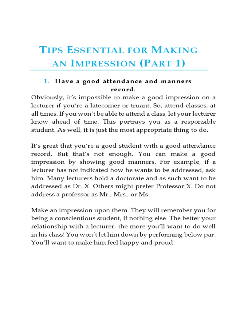 Tips Essential For Making A Good Impression Part 1 | PDF | Behavior ...