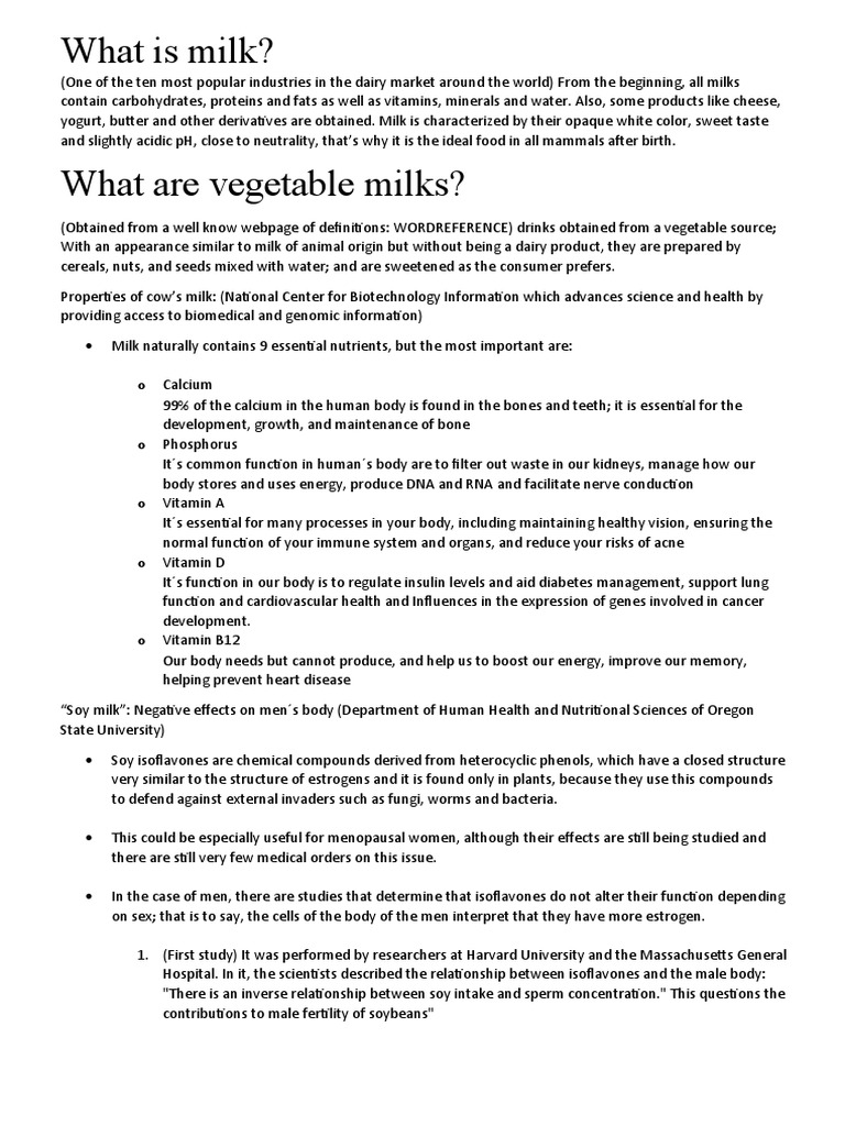 What Is Milk?: o Calcium | PDF | Soybean | Milk