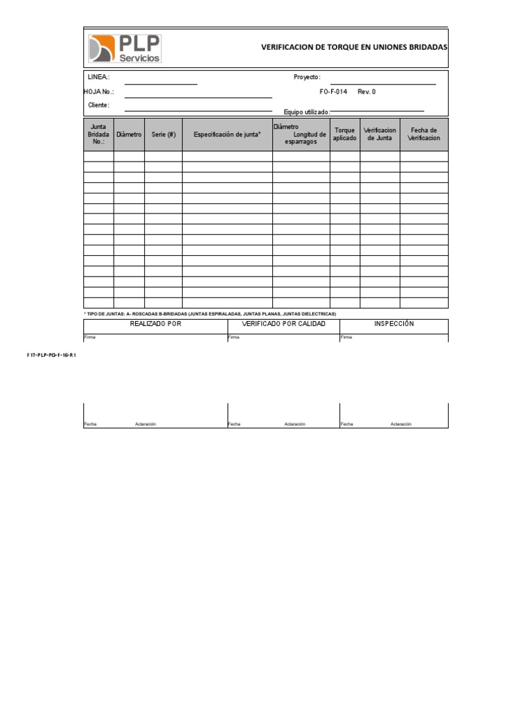 FO-F-014 Verificación de Torque en Uniones Bridadas | PDF